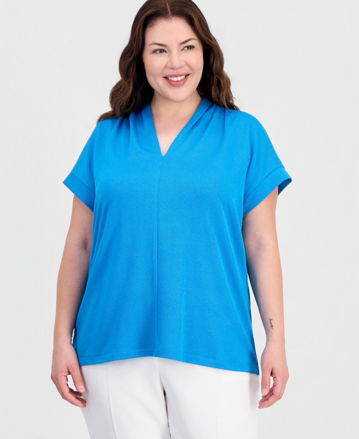 Click here for Kasper Plus Size V-Neck Short-Sleeve Blouse - Brig... prices