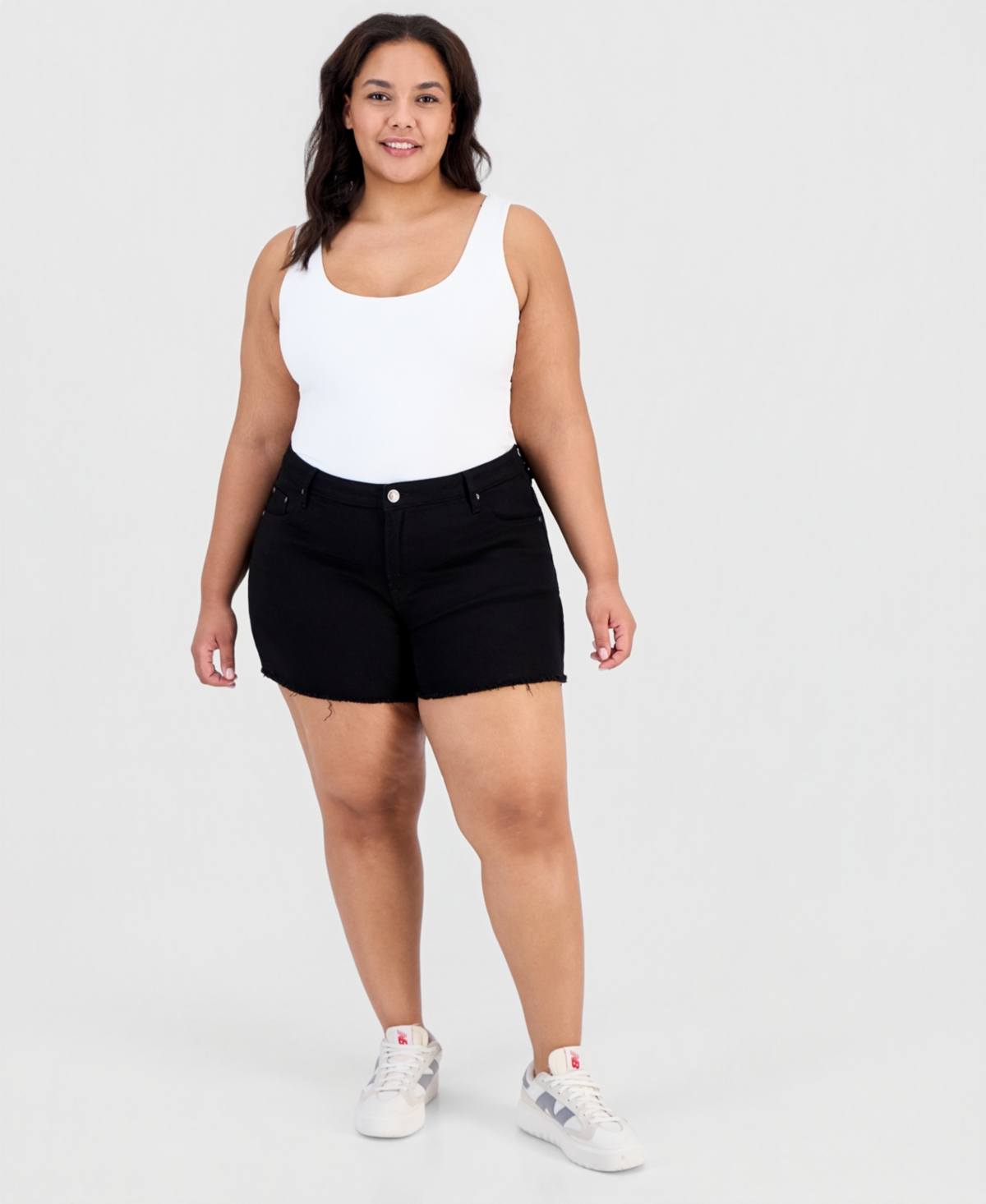 Click here for Madden Girl Trendy Plus Frayed A-Line Denim Shorts... prices