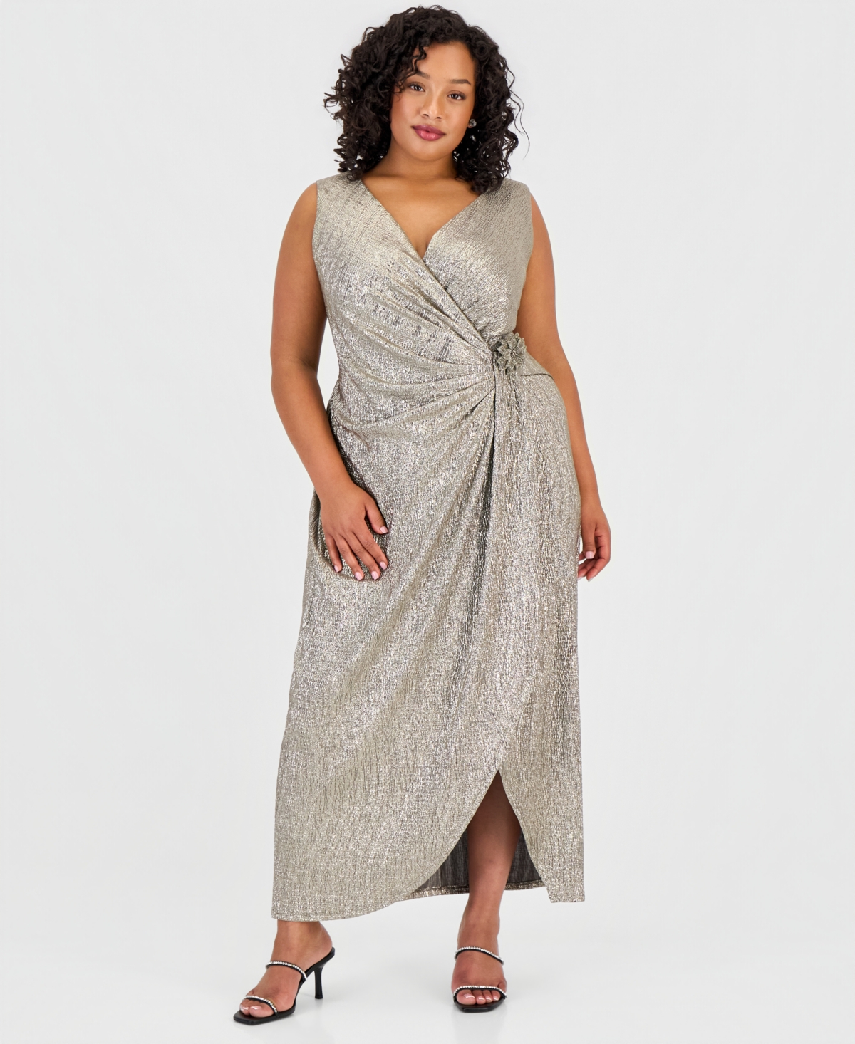 Click here for Connected Plus Size Sleeveless Surplice Flower-Det... prices