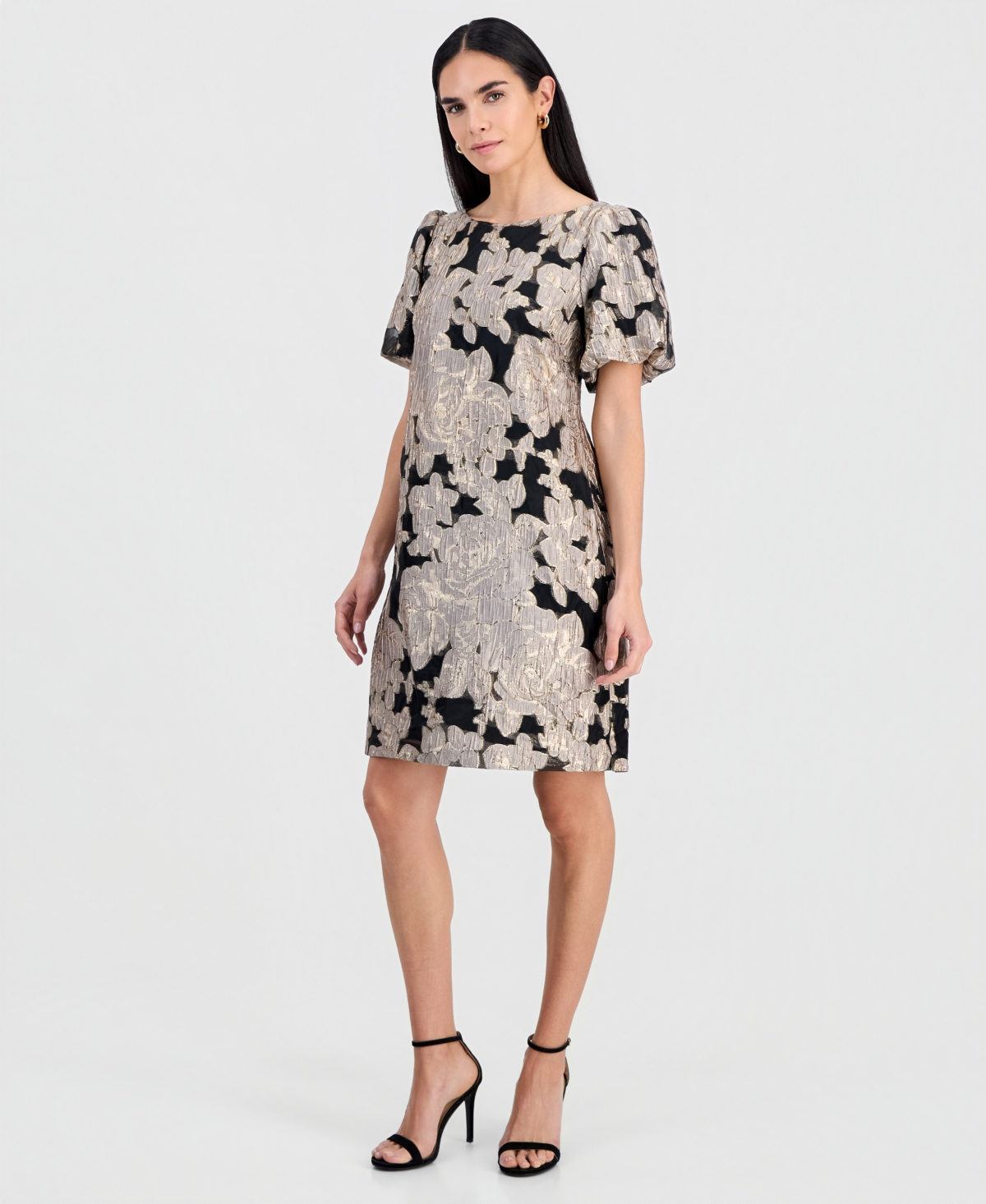 Click here for Connected Petite Jacquard Sheath Dress - Black Tau... prices