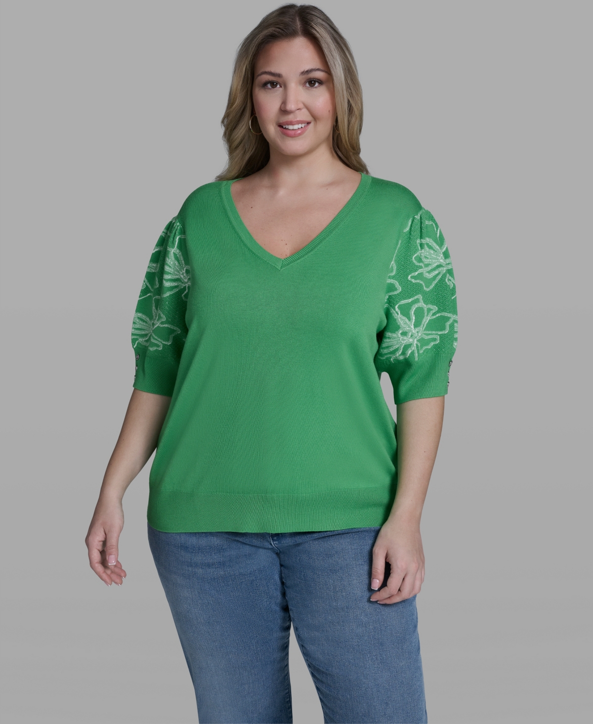 Click here for Karl Lagerfeld Paris Plus Size Floral Printed Slee... prices