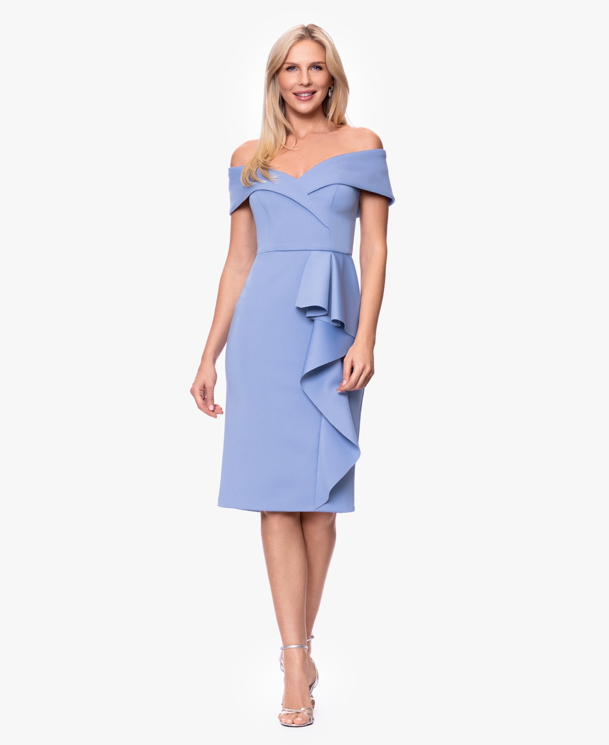 Click here for Xscape Womens Off-The-Shoulder Midi Dress - Slate prices