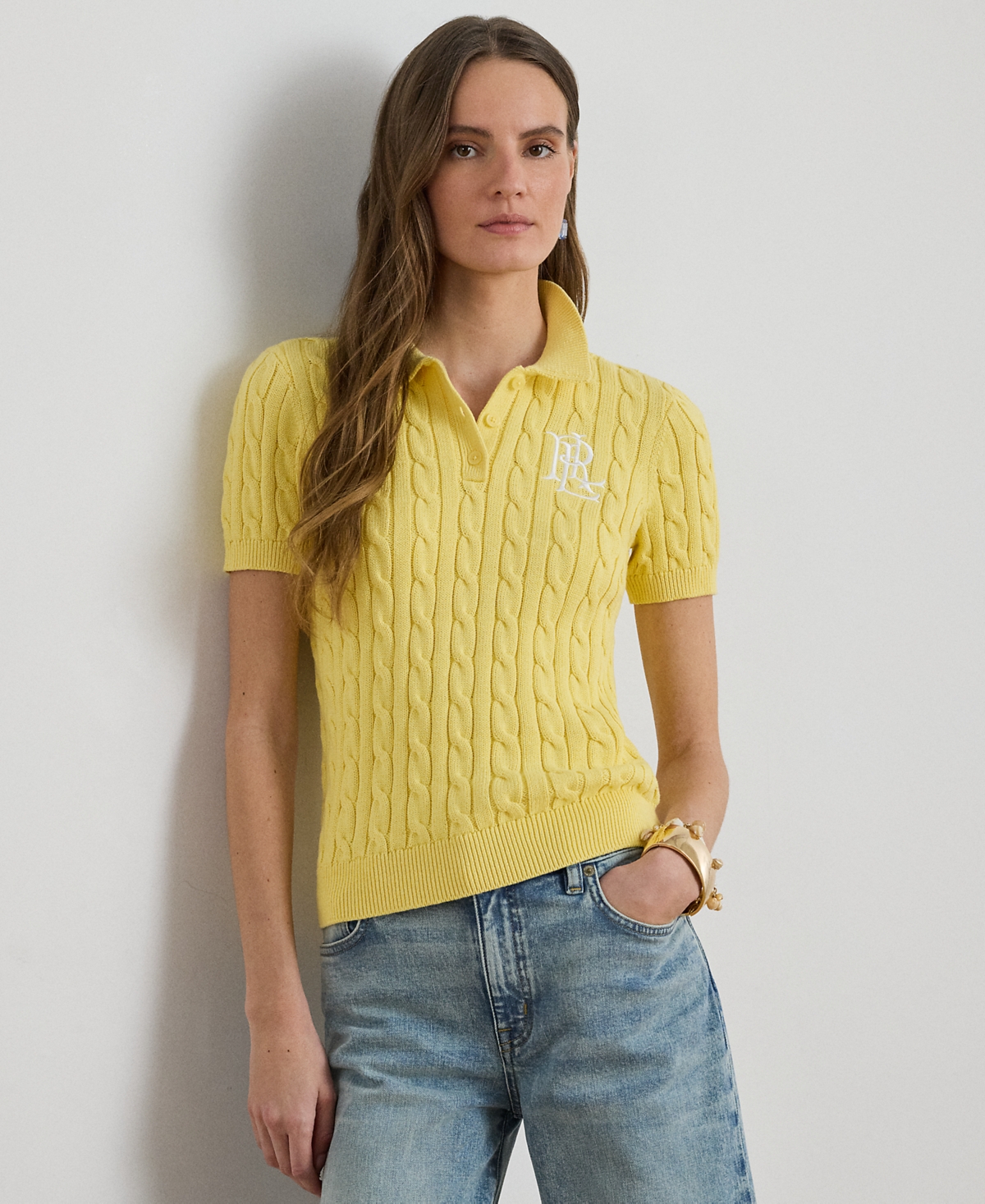 Click here for Lauren Ralph Lauren Petite Cable-Knit Polo Sweater... prices