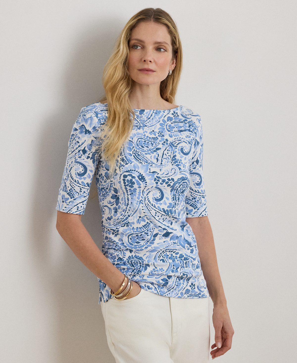 Click here for Lauren Ralph Lauren Petite Paisley-Print Boat Neck... prices