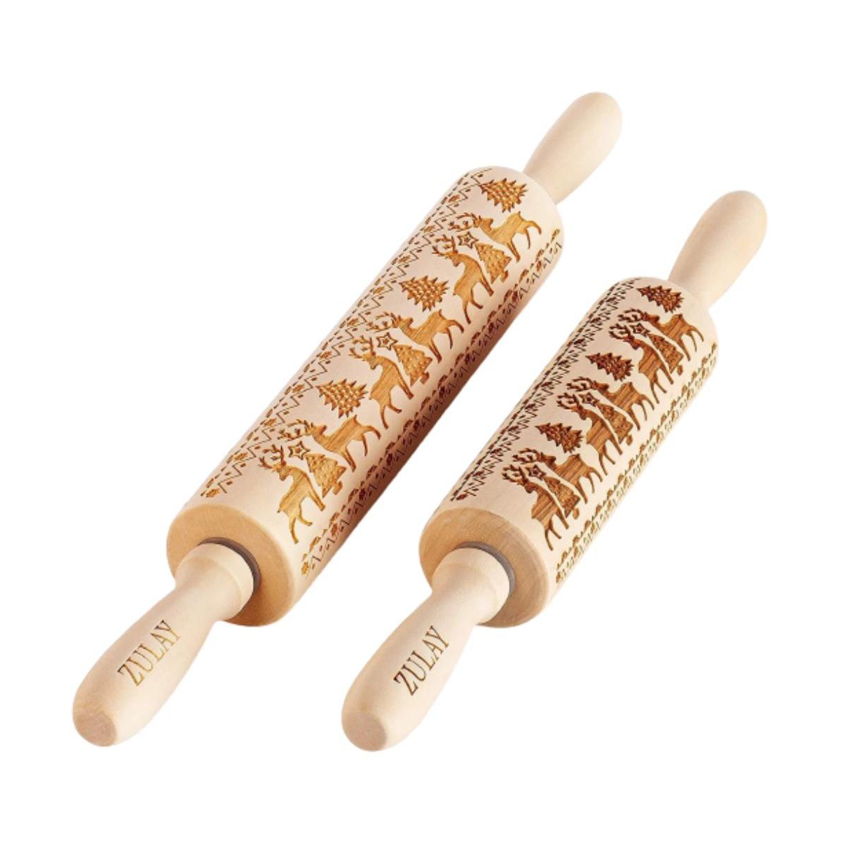 Click here for Wooden Carved Christmas Rolling Pin 2-Pc. - Brown prices