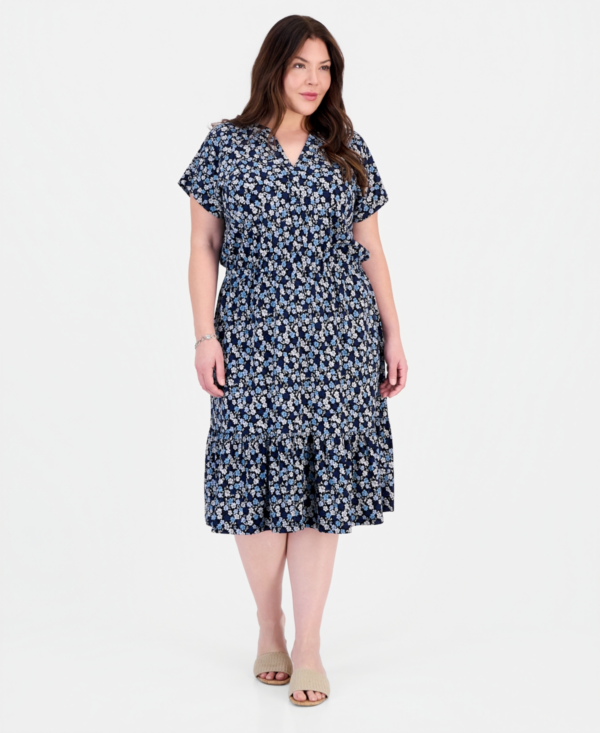 Click here for Style & Co Plus Size Floral Flared Knit Midi Dress... prices