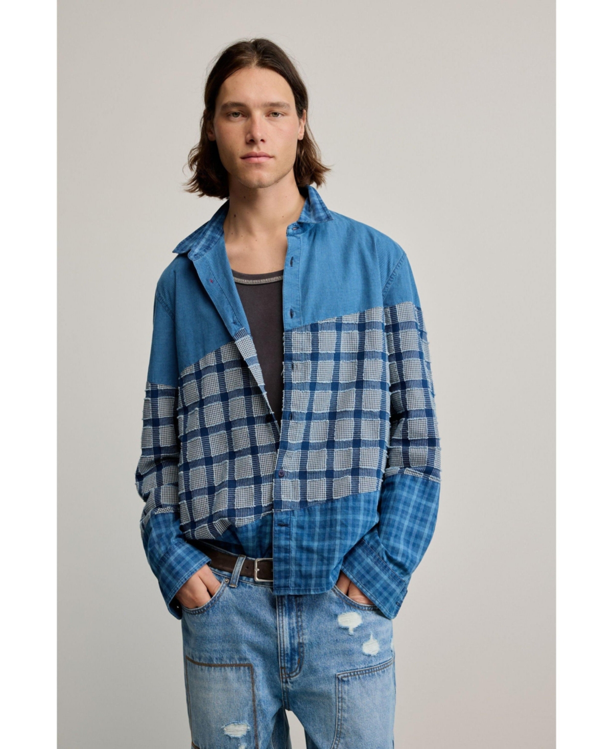 Click here for Desigual Mens Patch checks shirt - Navy blue prices