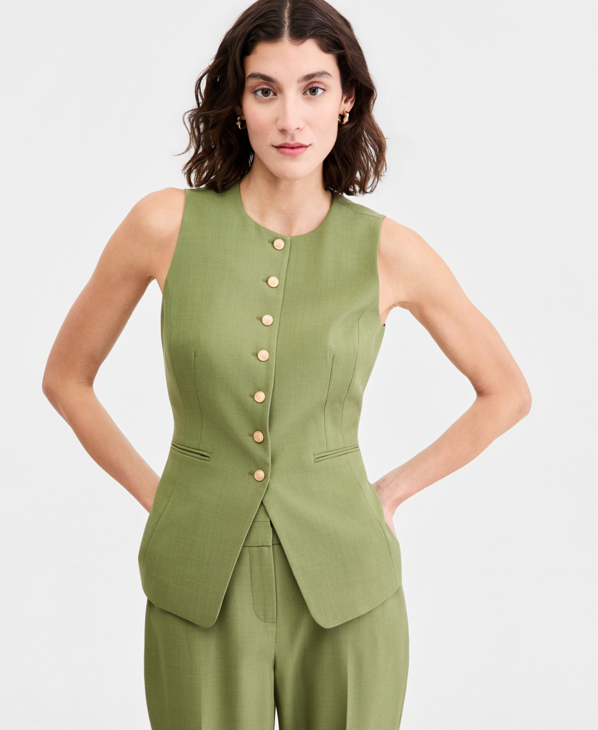 Click here for Tahari Asl Womens Crewneck Vest - Agave prices