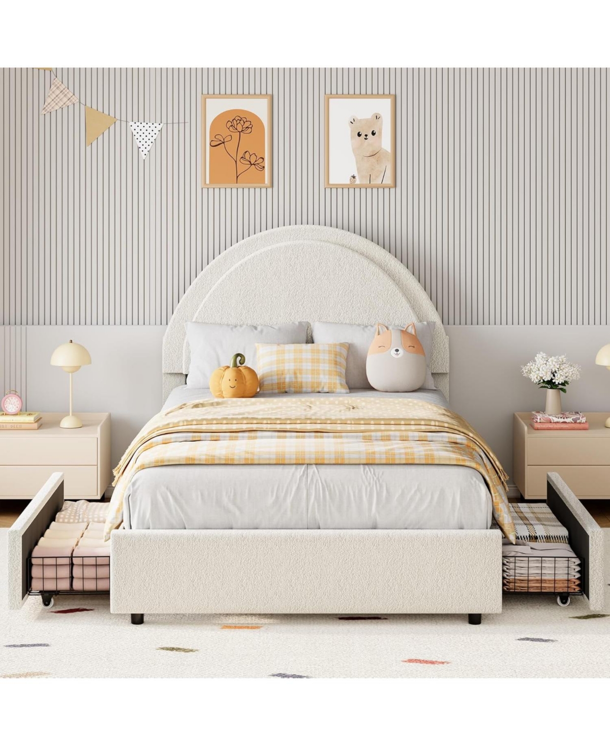 Click here for gaomon Twin Boucle Bed Frame with 2 Drawers Uphols... prices