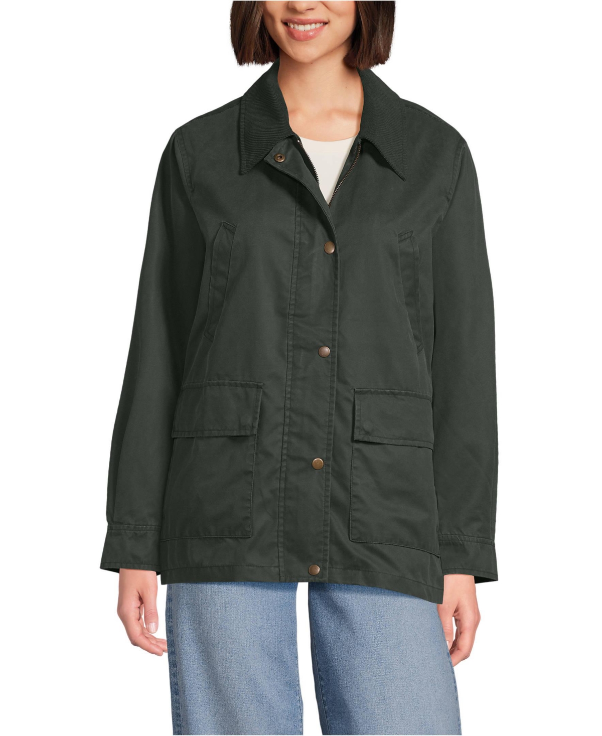 Click here for Lands End Womens Waxed Barn Jacket - Dark green prices