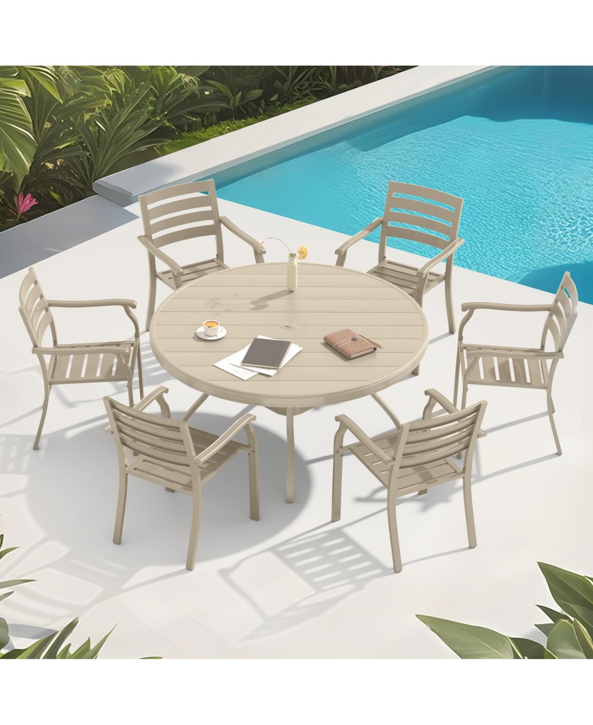 Click here for Mondawe 7-Piece Outdoor Dining Set  6 Stackable Me... prices