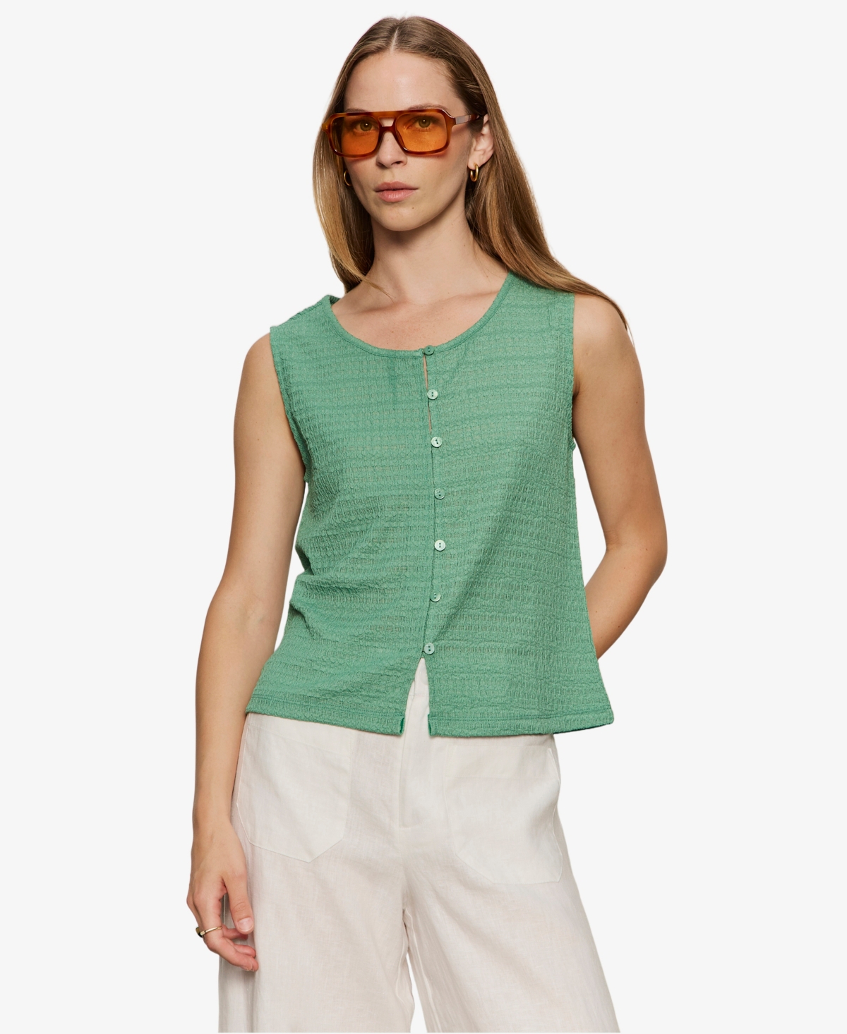 Click here for Sanctuary Womens Crewneck Button-Front Textured To... prices