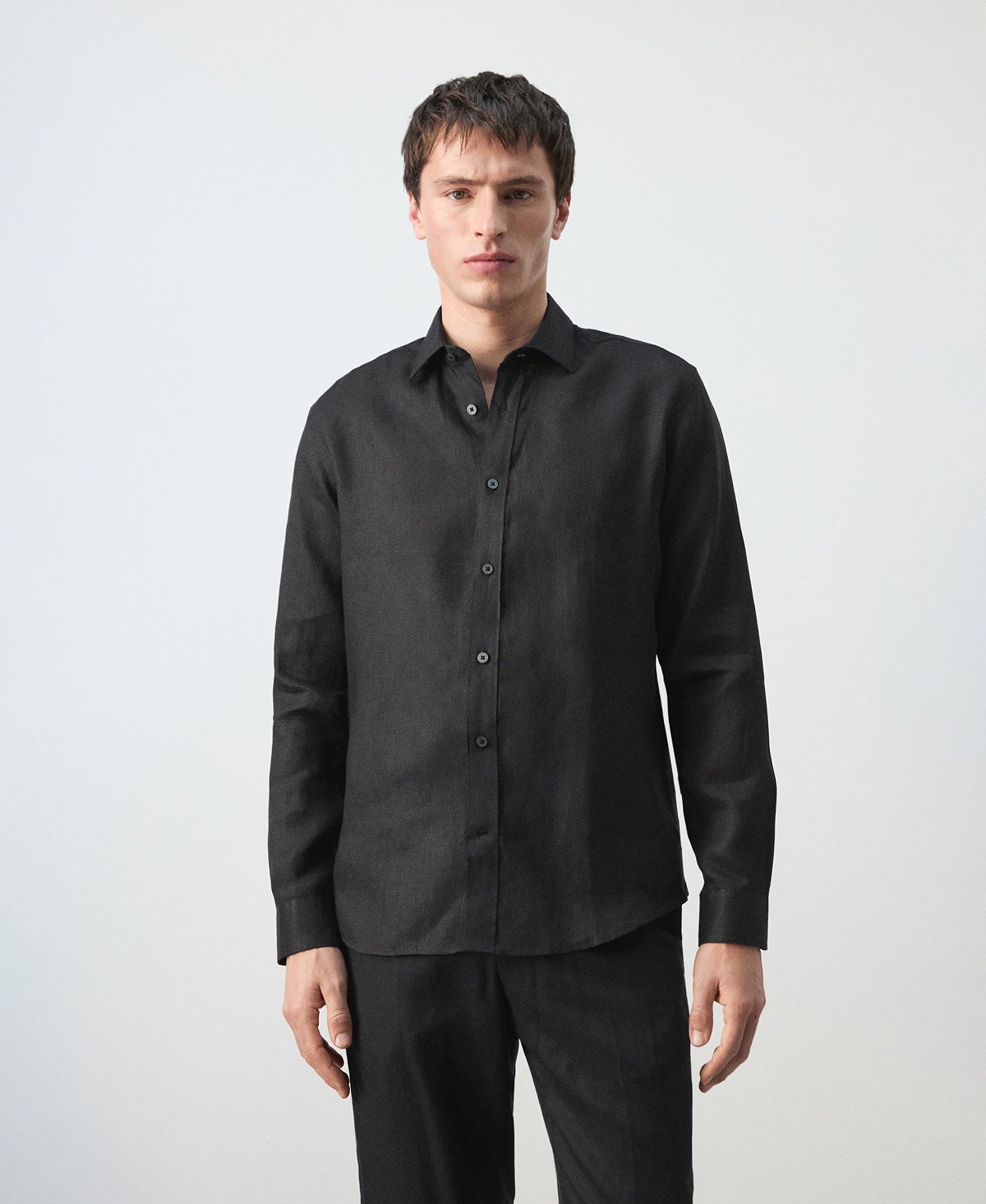 Click here for Mango Mens Regular-Fit Linen Shirt - Black prices