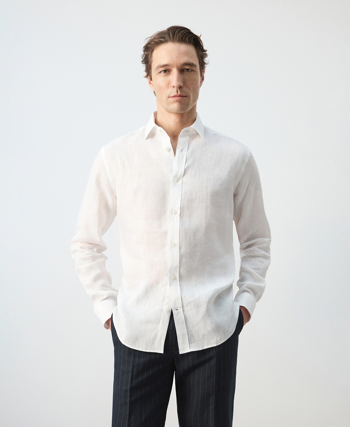 Click here for Mango Mens Regular-Fit Linen Shirt - White prices