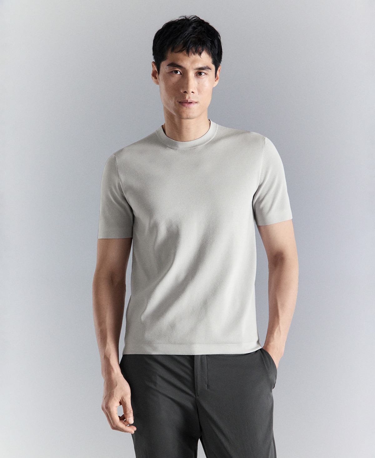 Click here for Mango Mens Comfort Stretch Jersey T-Shirt - Ice Gr... prices