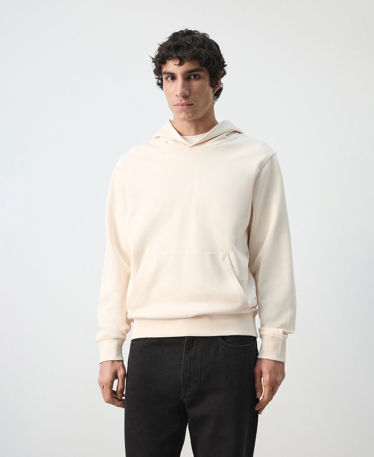 Click here for Mango Mens Cotton Hooded Sweatshirt - Ecru prices