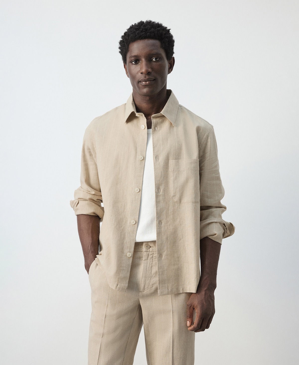 Click here for Mango Mens Linen and Cotton Blend Striped Shirt -... prices