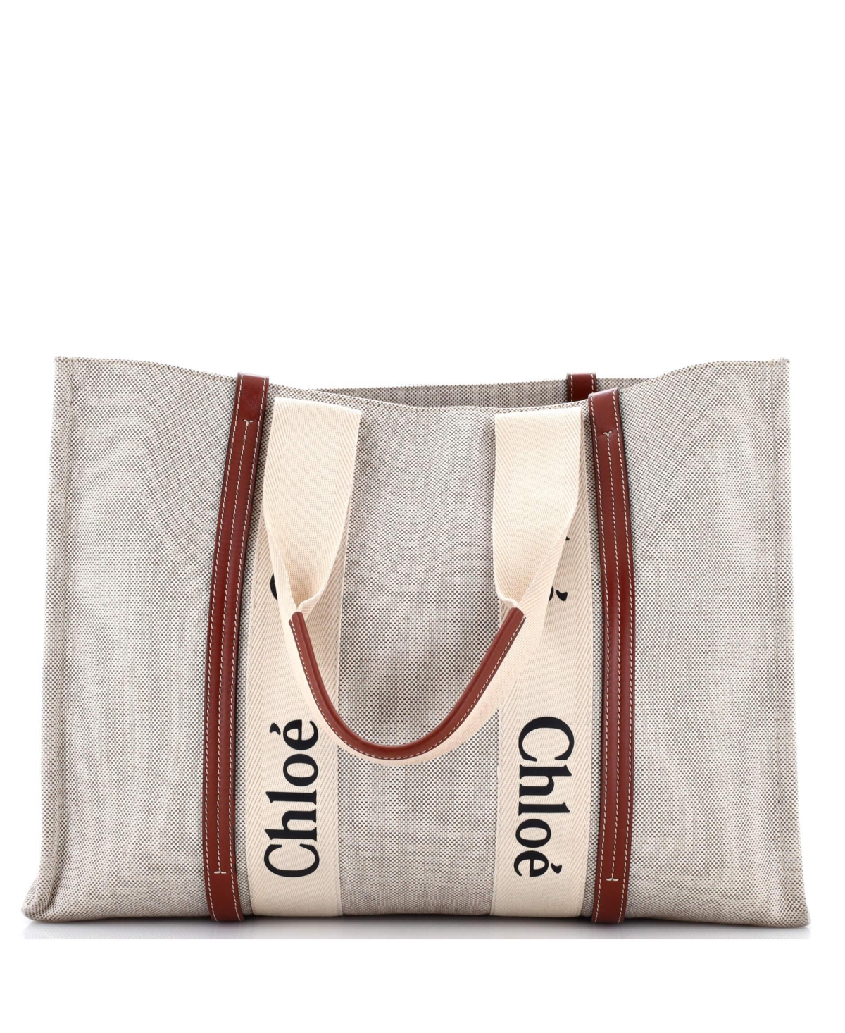 Click here for Pre-Owned Chloe Large Woody Tote Canvas with Leath... prices
