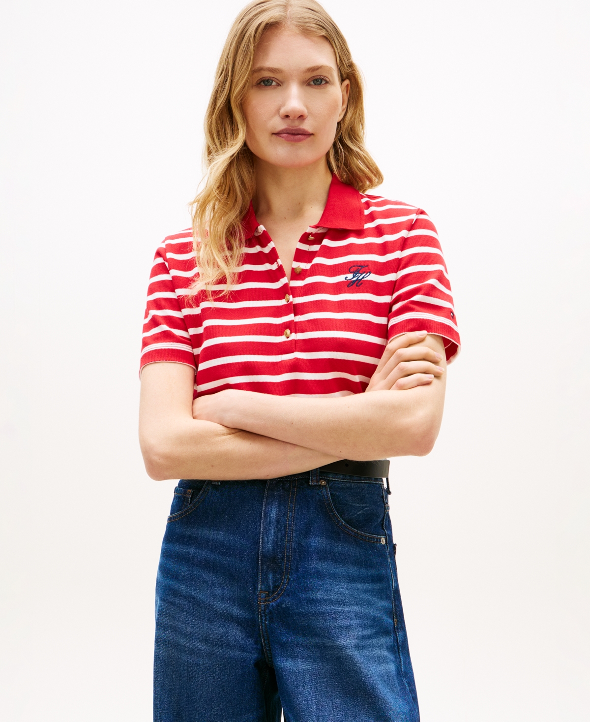 Click here for Tommy Hilfiger Womens Script Logo Polo T-Shirt - P... prices