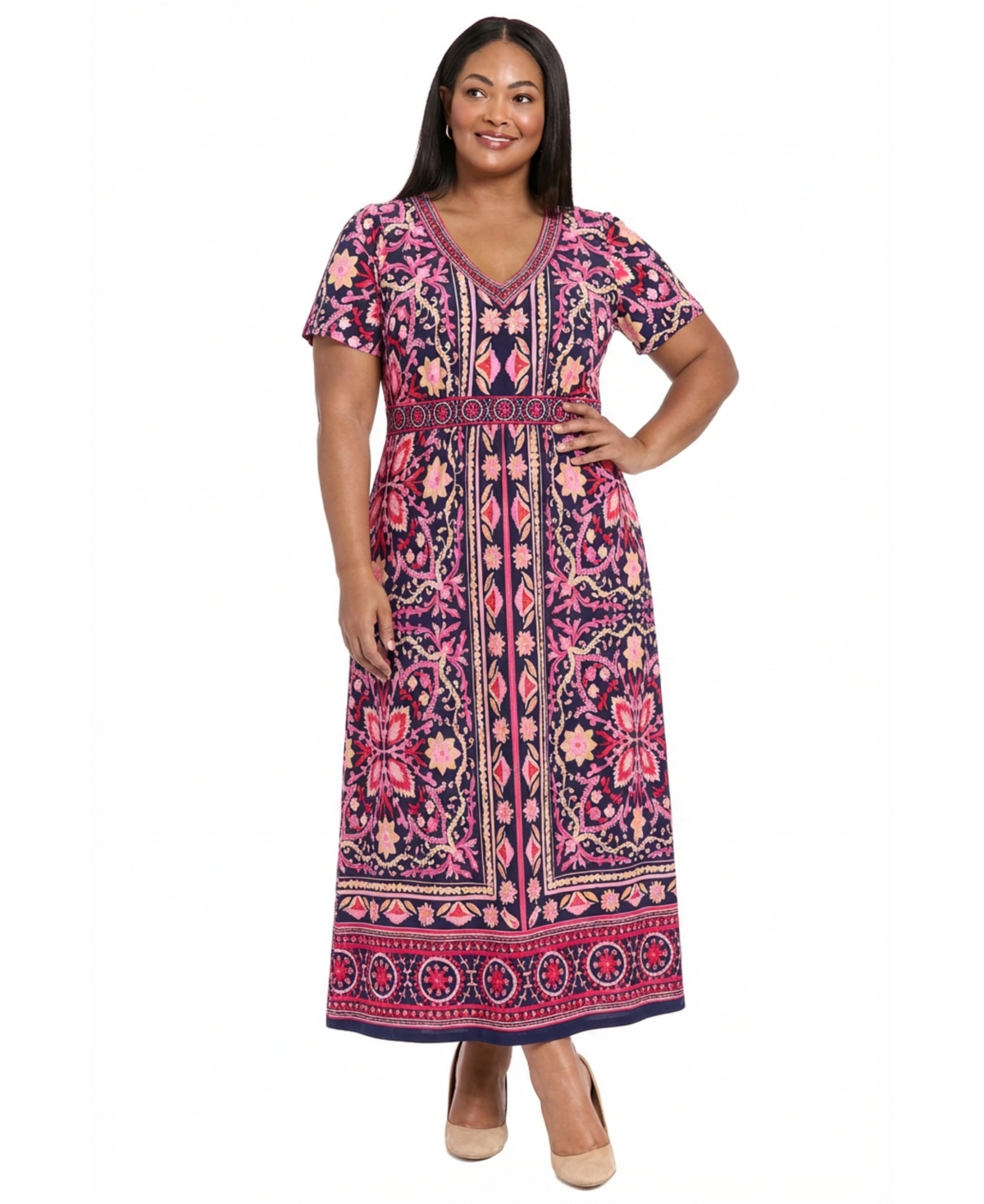 Click here for London Times Plus Size V-Neck Short-Sleeve Maxi Dr... prices