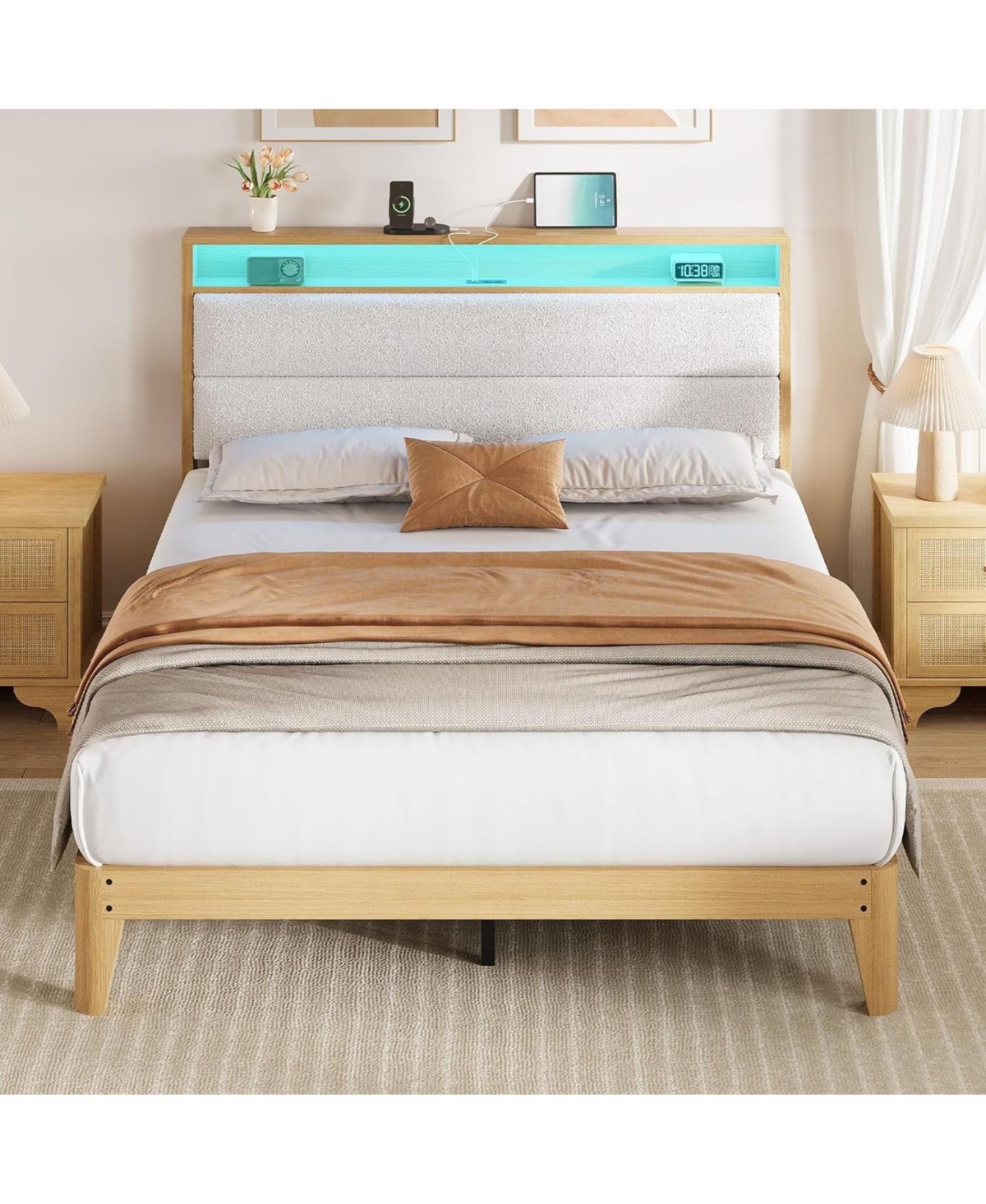 Click here for gaomon Full Upholstered Bed Storage Headboard Led... prices