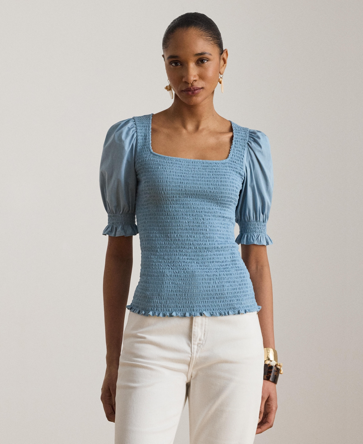 Click here for Lauren Ralph Lauren Womens Puff-Sleeve Square Neck... prices