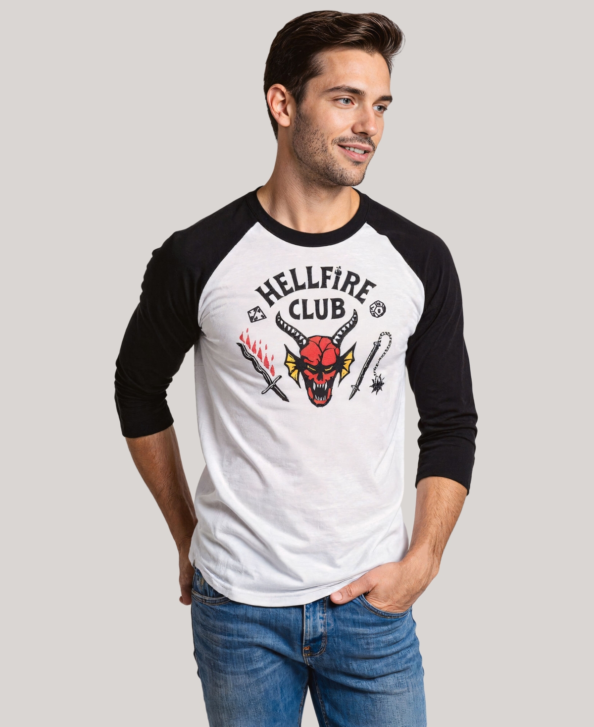 Click here for Stranger Things Mens Hellfire Club Raglan T-shirt... prices