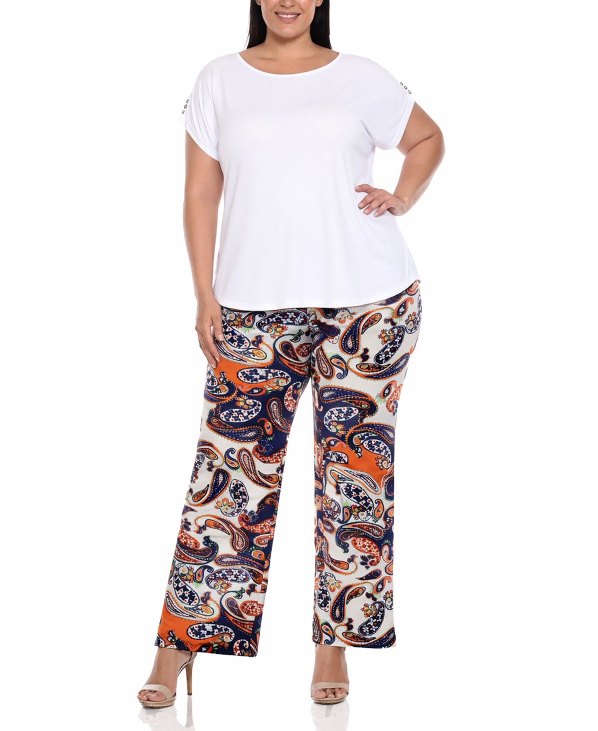 Click here for White Mark Plus Size Solid Top Paisley Print Pant... prices