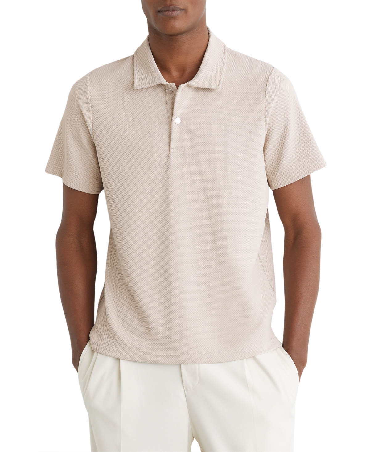 Click here for Reiss Mens Textured Half-Button Polo Shirt - Stone prices