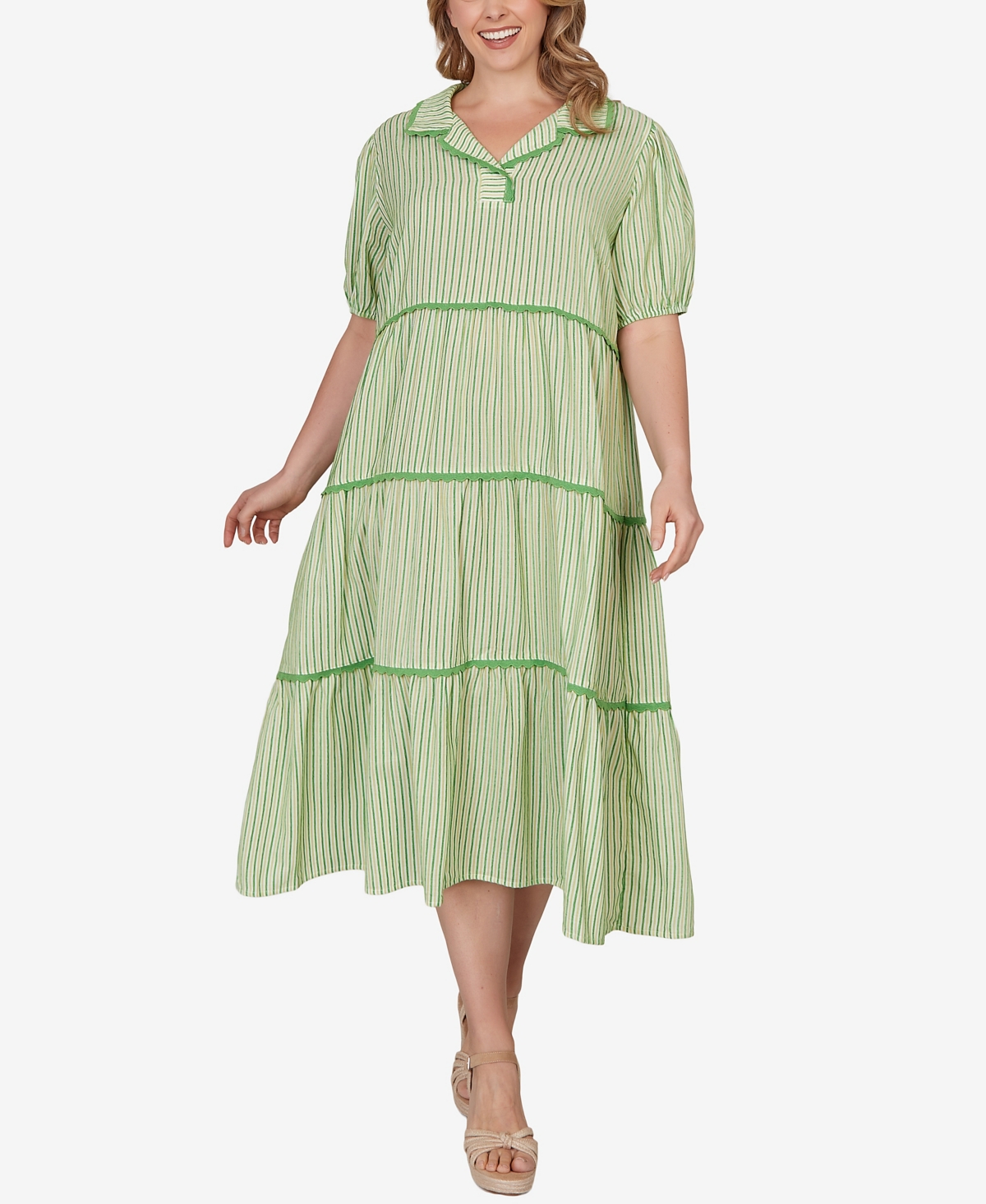 Click here for Ruby Rd. Plus Size Textured Stripe Tiered Maxi Dre... prices