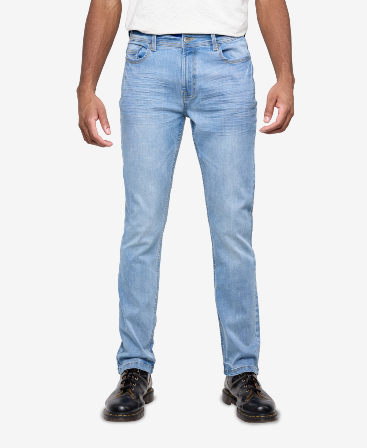 Click here for Mens Stretch 5 Pocket Skinny Jeans - Light blue prices