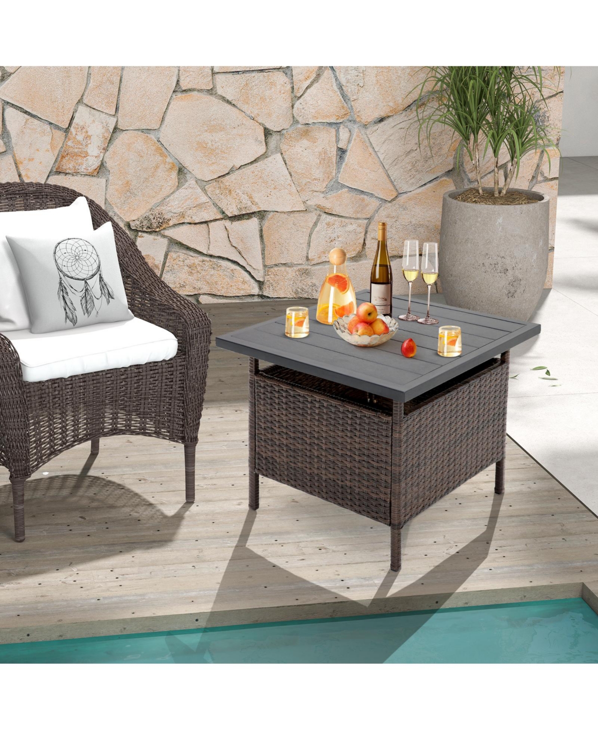 Click here for sumyeg Patio Wicker Side Table with Umbrella Hole... prices