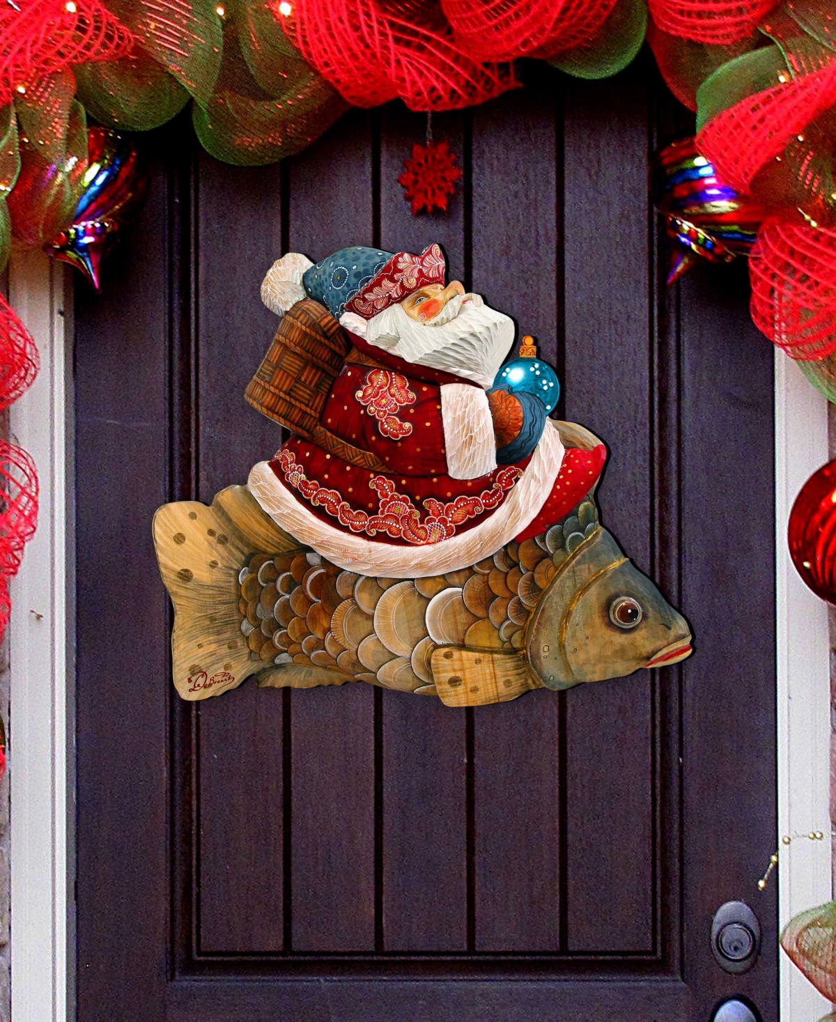 Click here for Designocracy Golden Fish Santa Over The Door Woode... prices