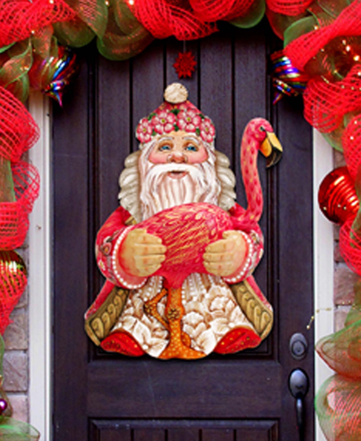 Click here for Designocracy Flamingo Santa Tropical Christmas Doo... prices