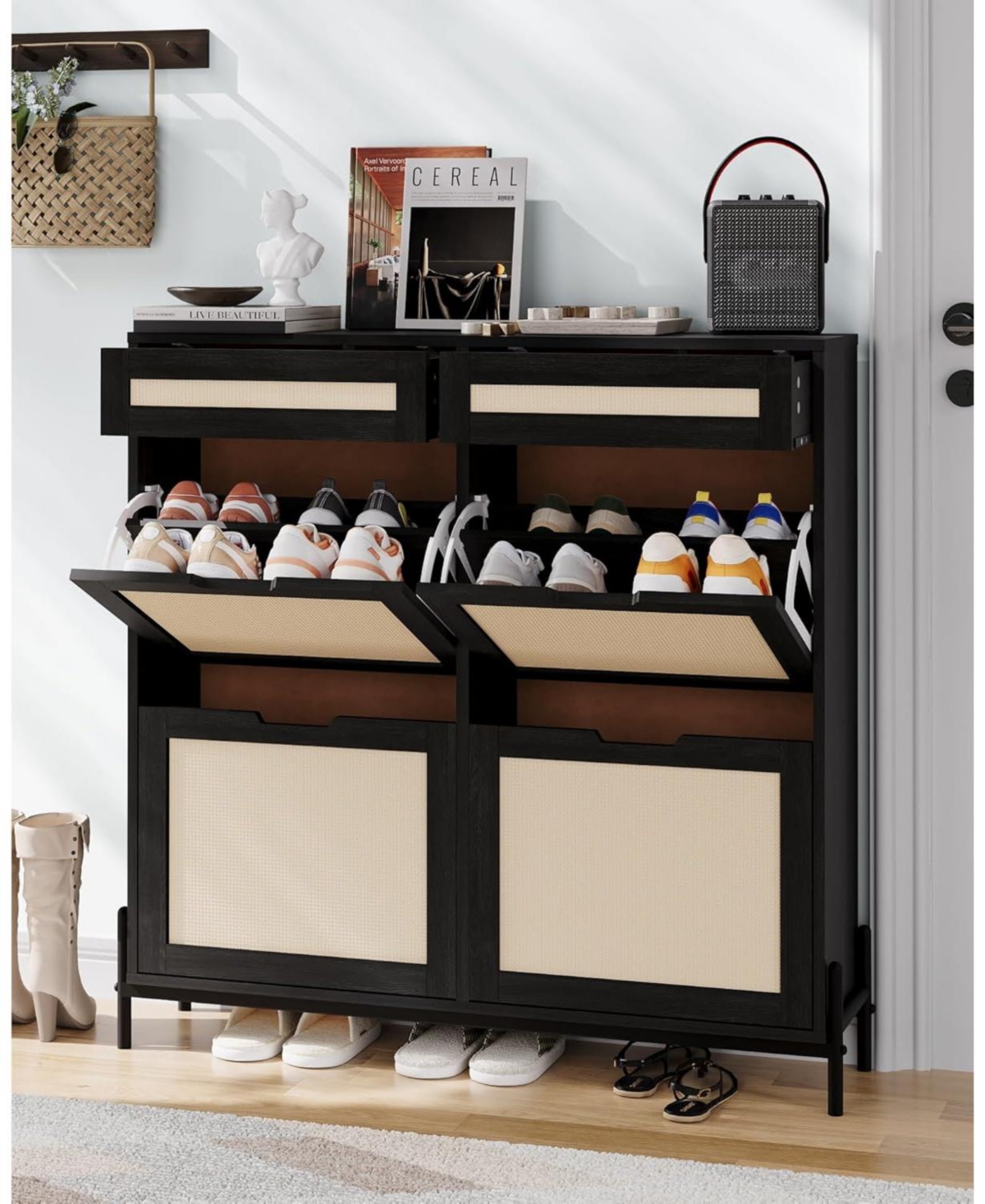 Click here for gaomon Freestanding Wooden Rattan Shoe Cabinet wit... prices