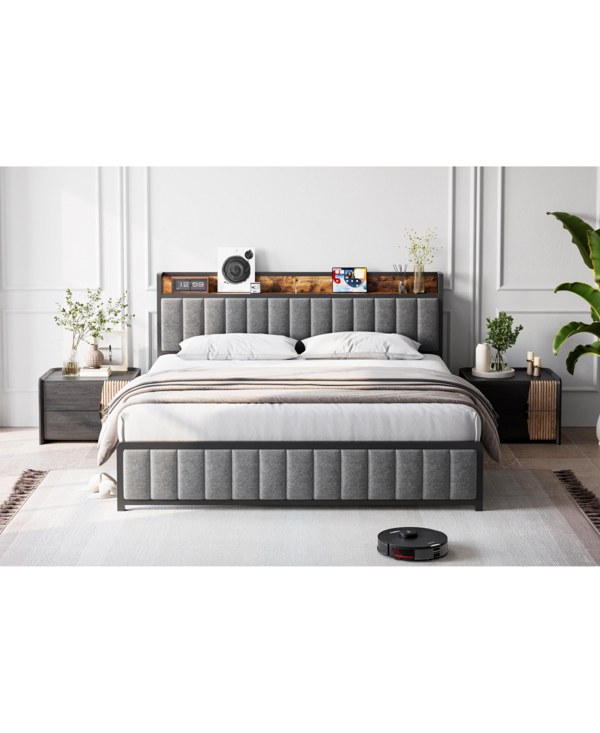 Click here for gaomon Full Bed Frame with Lattice Storage Headboa... prices