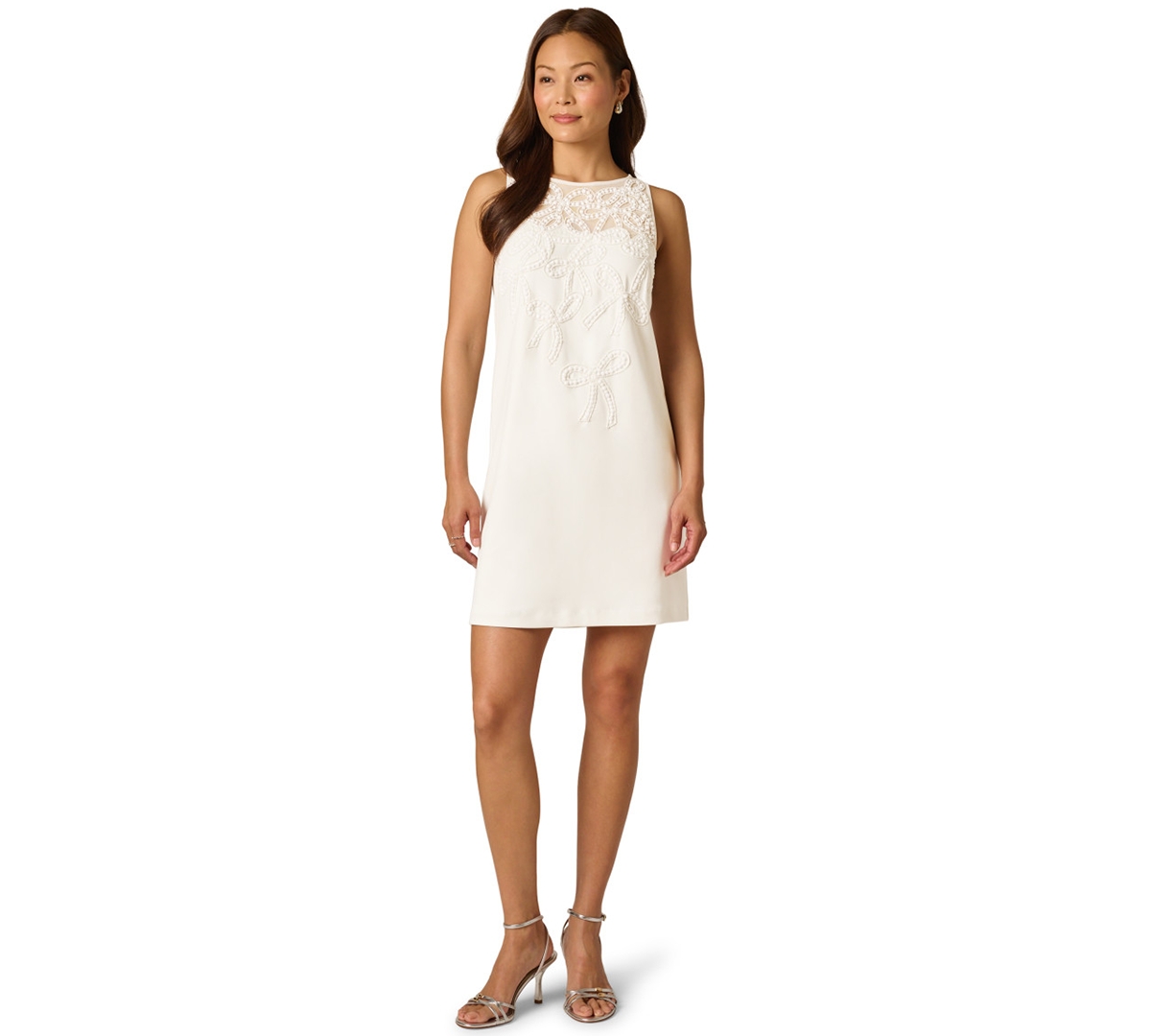 Click here for Adrianna Papell Womens Bow Bead Boat Neck Crepe Dr... prices