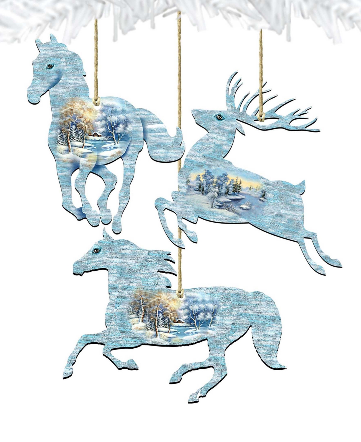 Click here for Designocracy Christmas Horse and Deer Wooden Ornam... prices