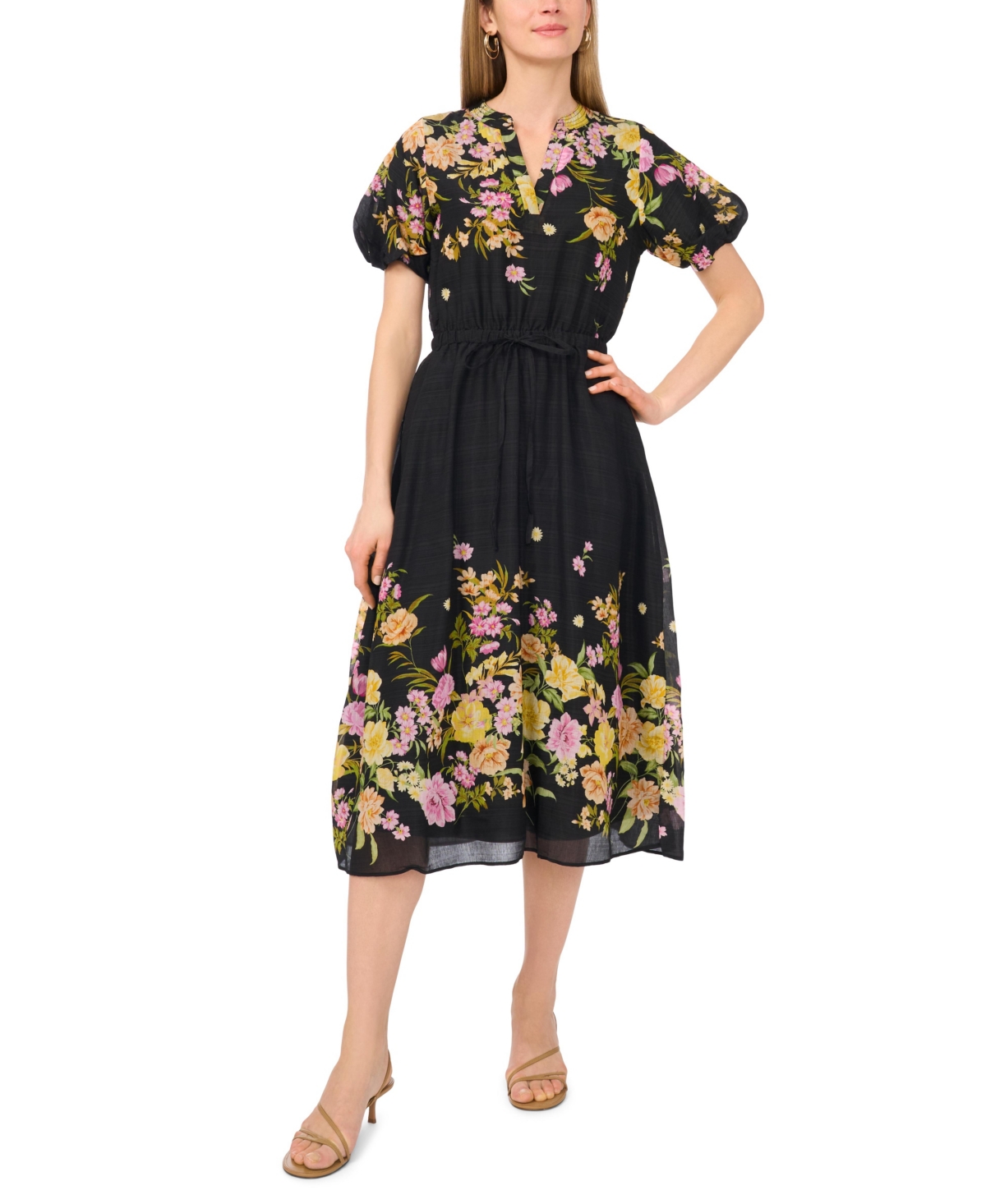 Click here for Vince Camuto Womens V-Neck Printed Midi Dress - Ri... prices