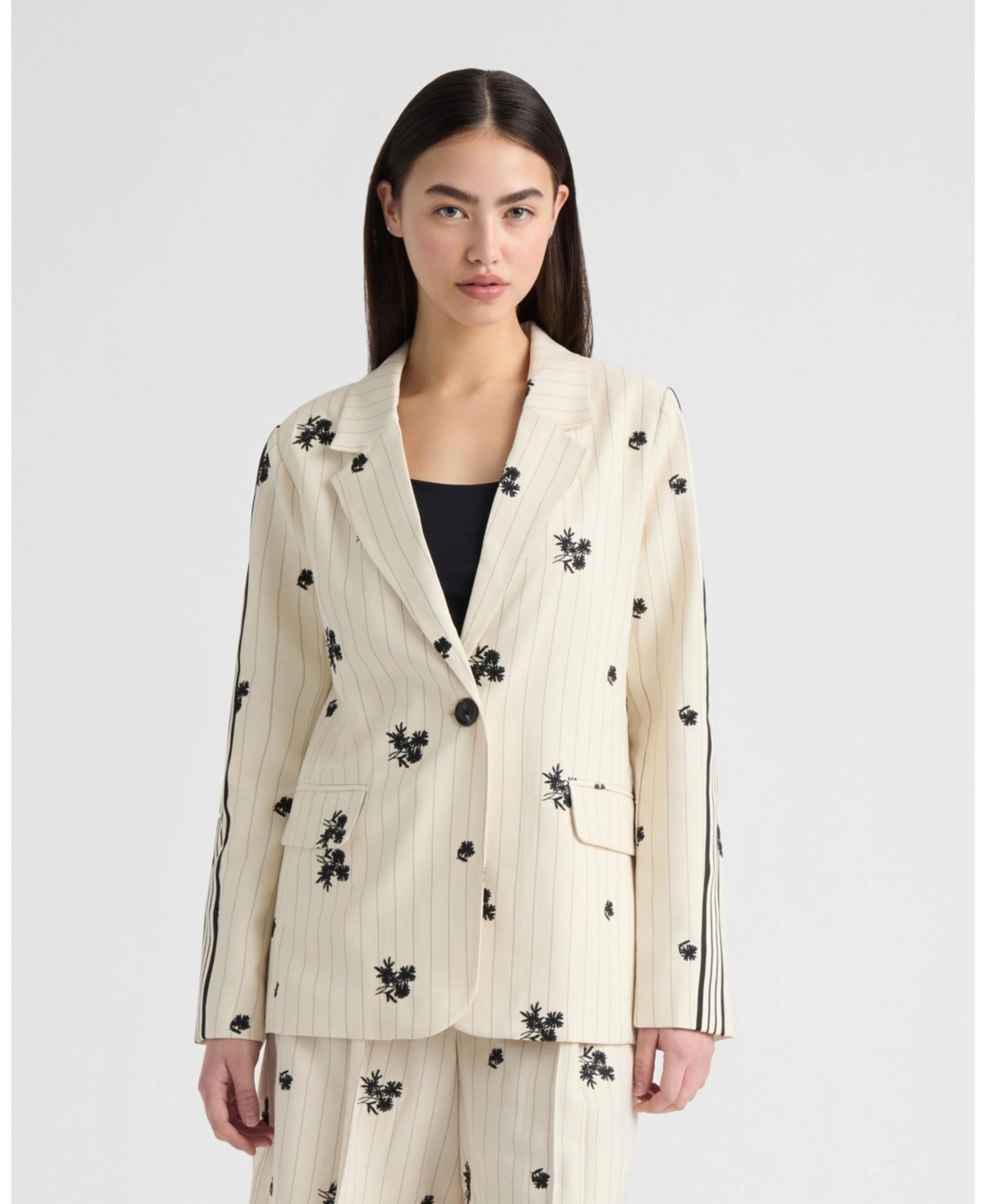 Click here for Nvlt Womens Embroidered Stripe Blazer - Ivory stri... prices