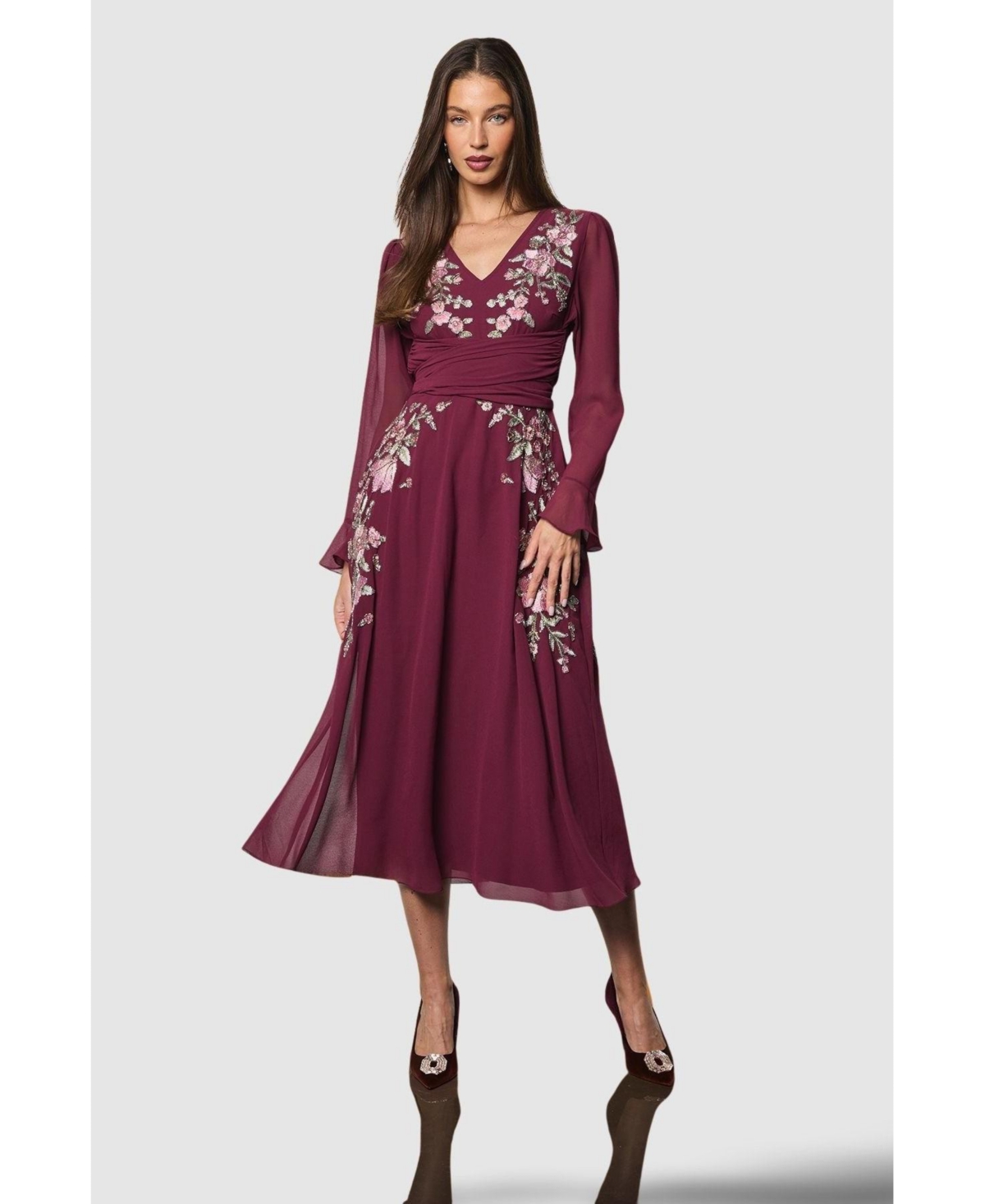 Click here for Coast Womens Wrap Waist Embroidered Midi Dress - W... prices