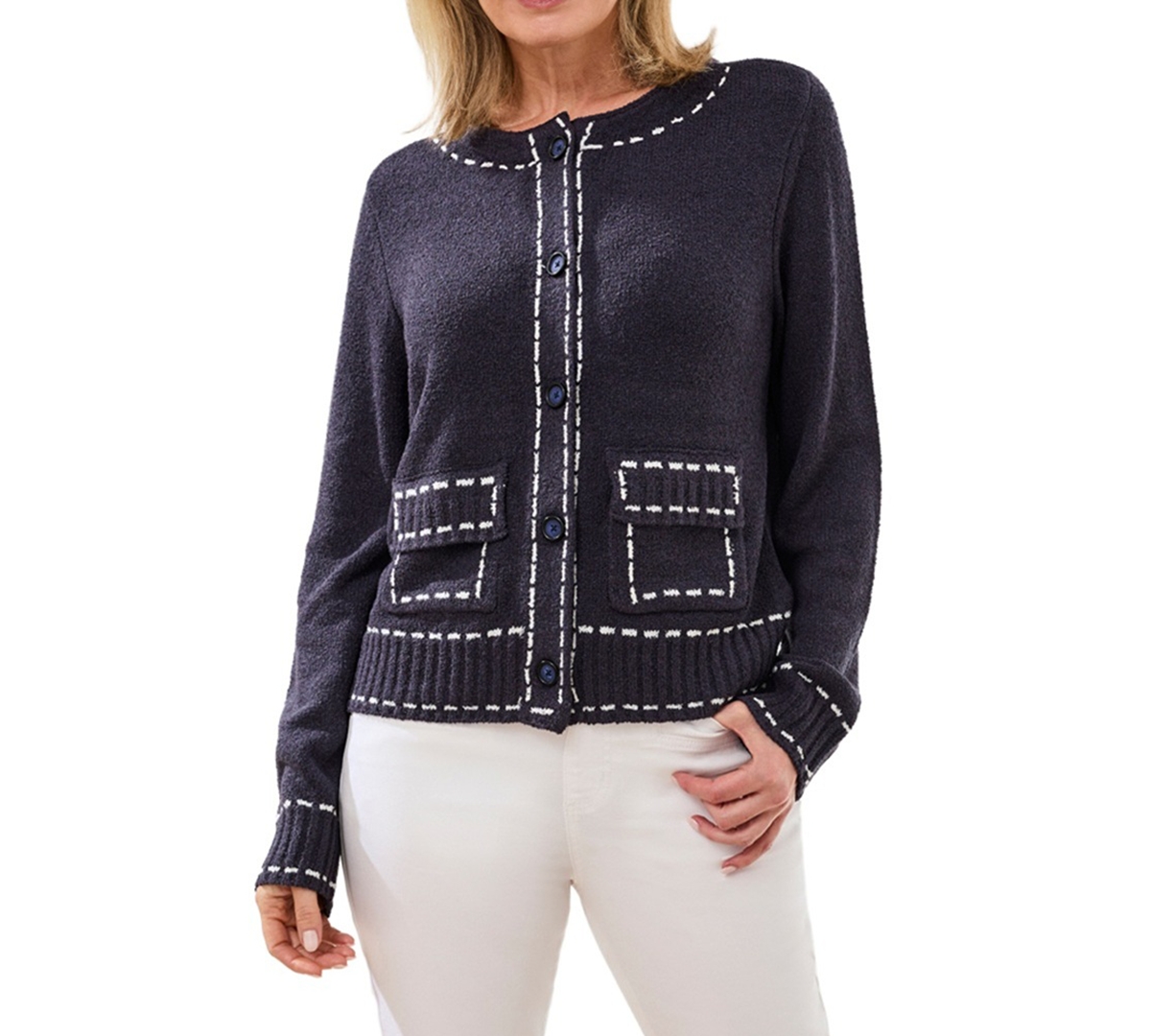 Click here for Tribal Womens Contrast Stitch Cardigan - Jet Blue prices