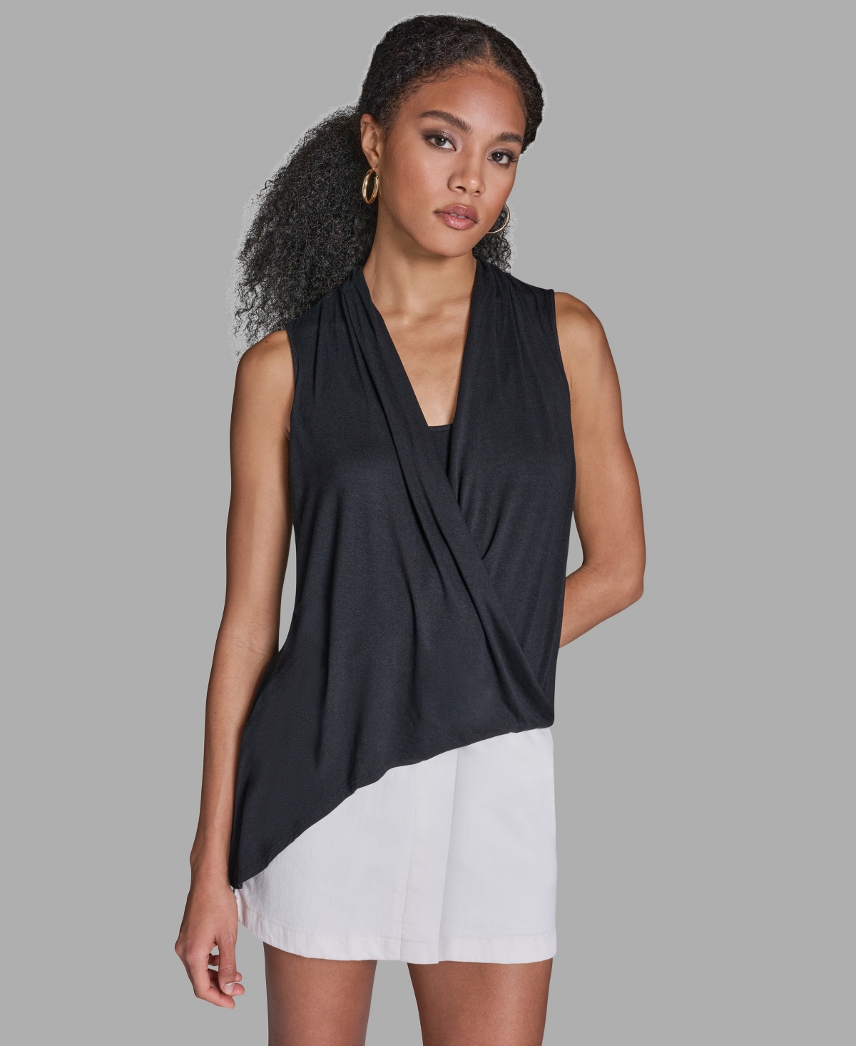 Click here for Bcbg Womens Asymmetrical Faux Wrap V-Neck Top - Bl... prices