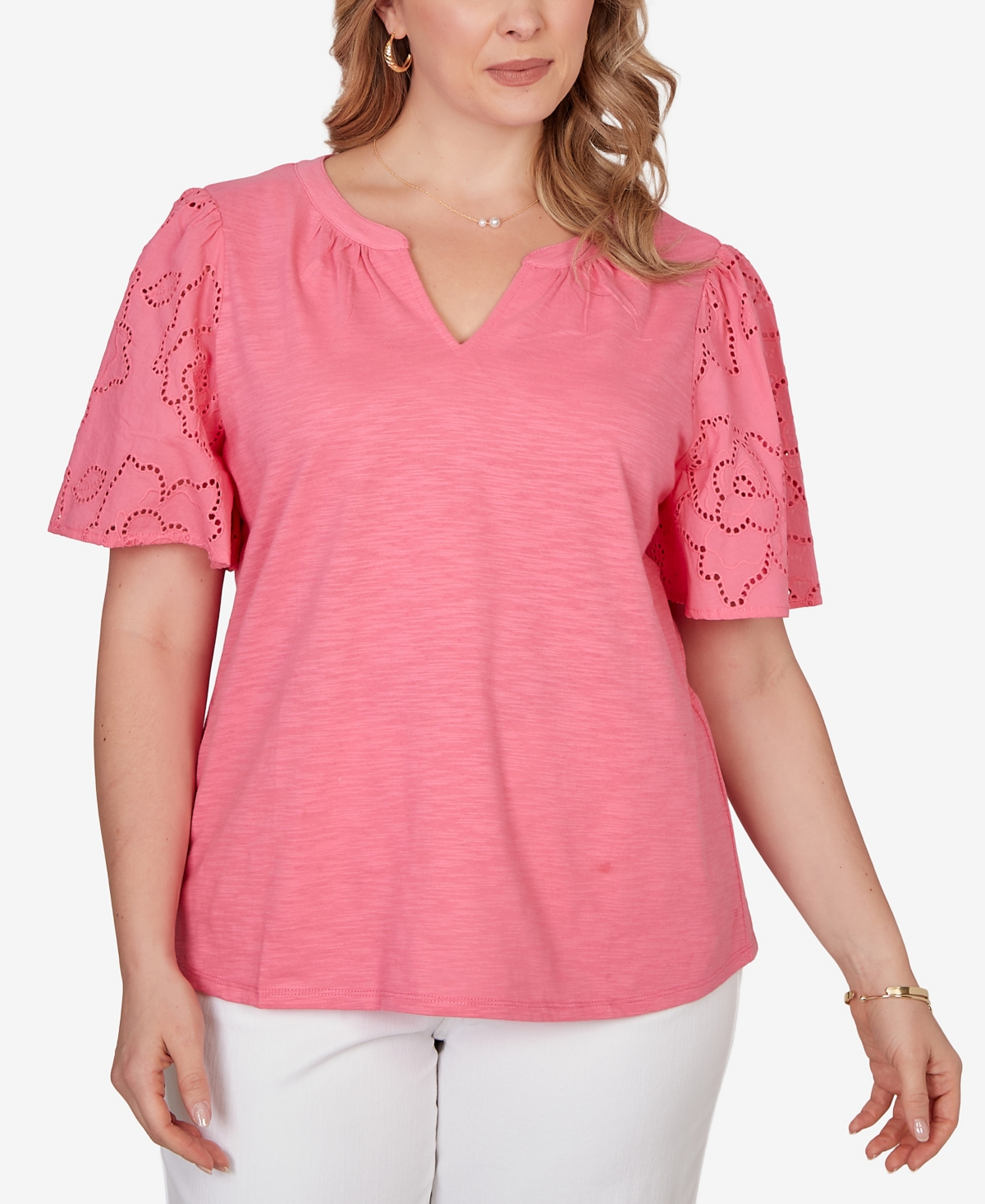 Click here for Ruby Rd. Plus Size Eyelet Sleeve Cotton Jersey Top... prices