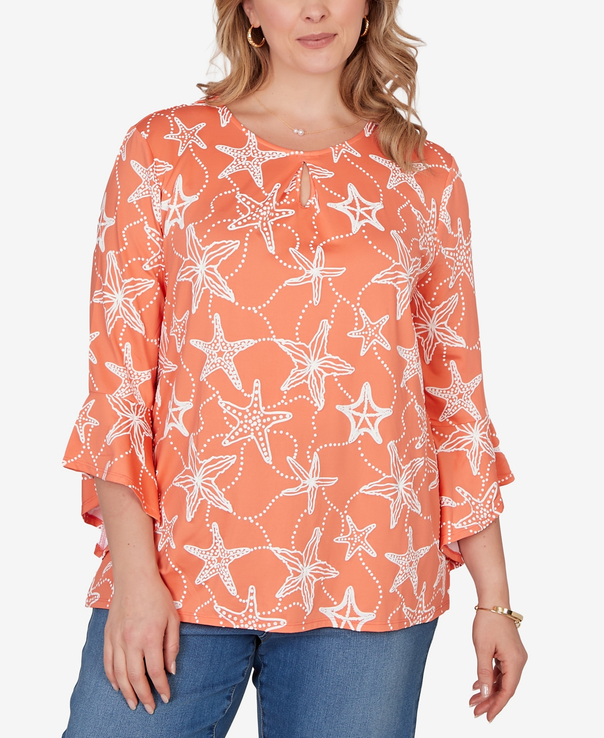 Click here for Ruby Rd. Plus Size Starfish Puff Print Flutter Sle... prices