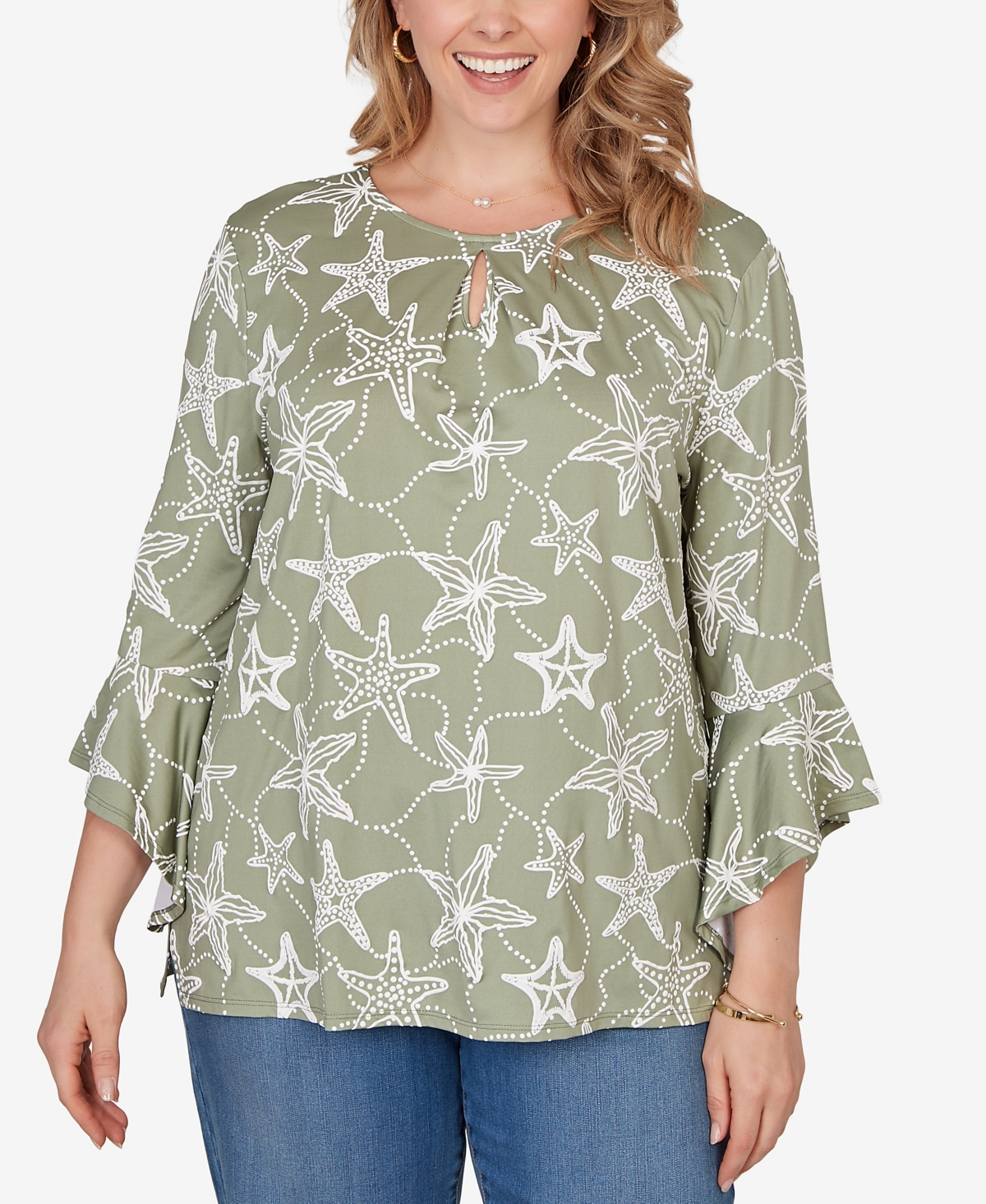 Click here for Ruby Rd. Plus Size Starfish Puff Print Flutter Sle... prices