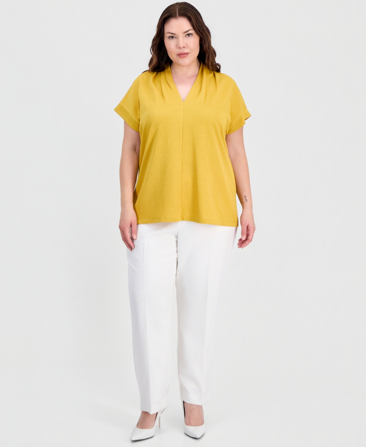 Click here for Kasper Plus Size V-Neck Short-Sleeve Blouse - Butt... prices