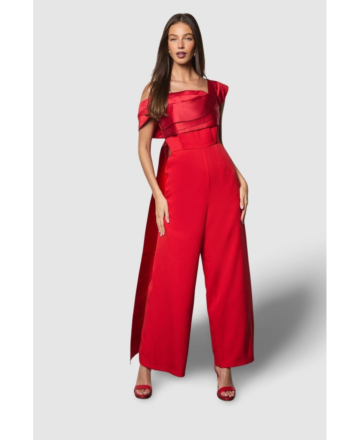 Click here for Coast Womens Bardot Contrast Twill Jumpsuit - Red prices