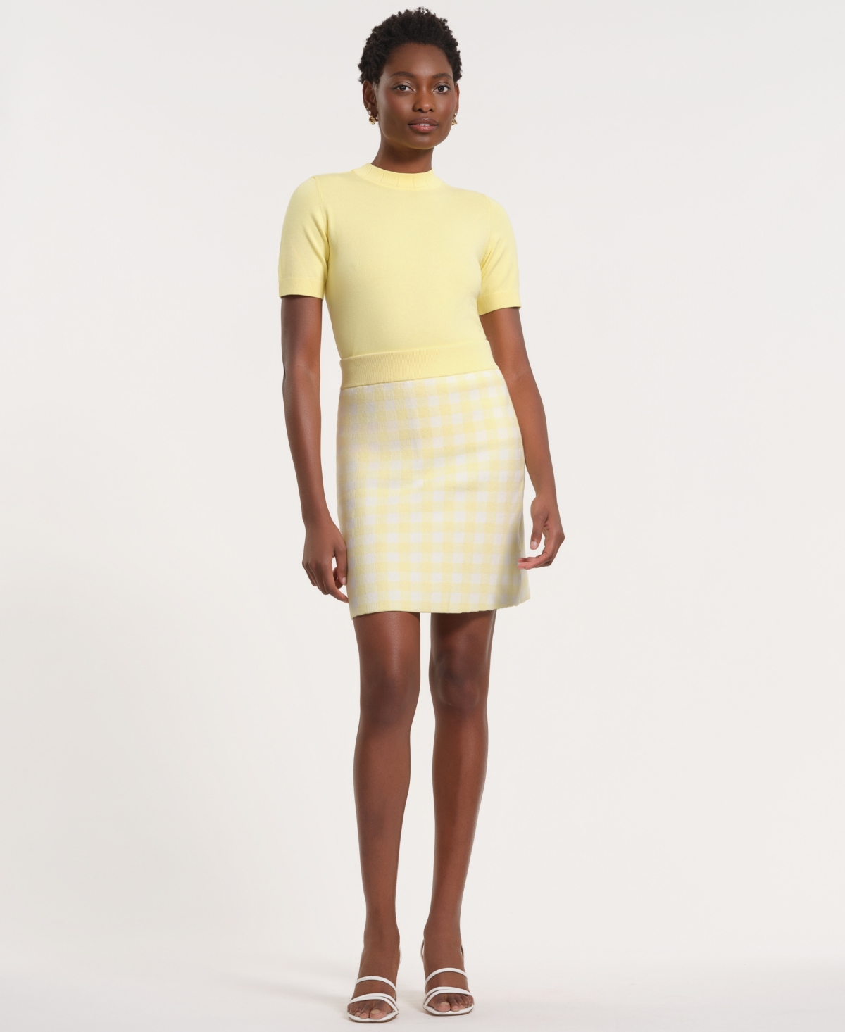 Click here for Isaac Mizrahi Womens Gingham Midi Skirt - Butter/w... prices