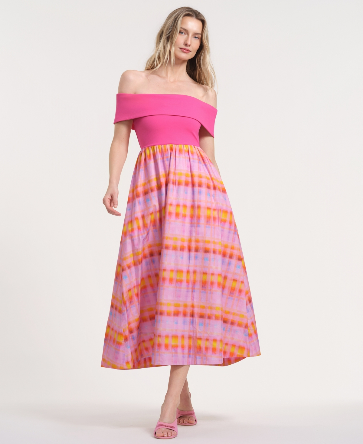 Click here for Isaac Mizrahi Womens Off-The-Shoulder Printed Maxi... prices